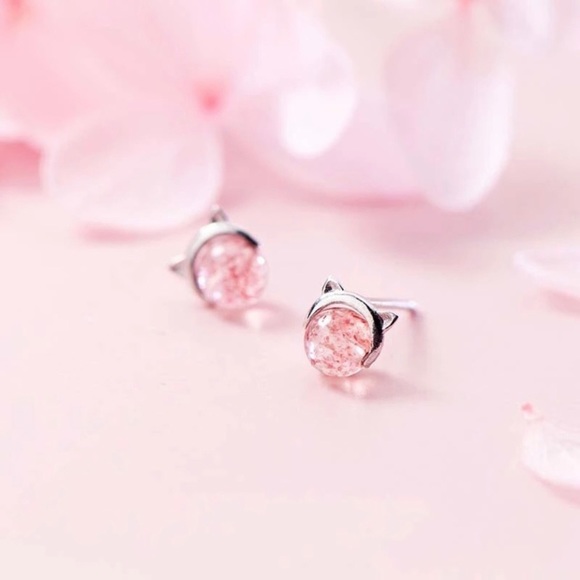 Jewelry | Tiny Pink Crystal Cat Stud Earrings For Women | Poshmark